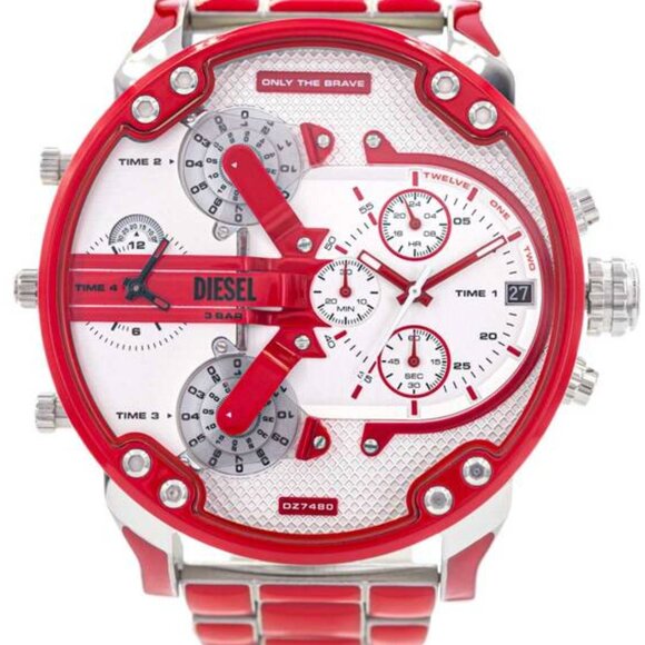 Diesel | Accessories | Diesel Dz748 Mrdaddy Silver Chronograph Dial Red ...